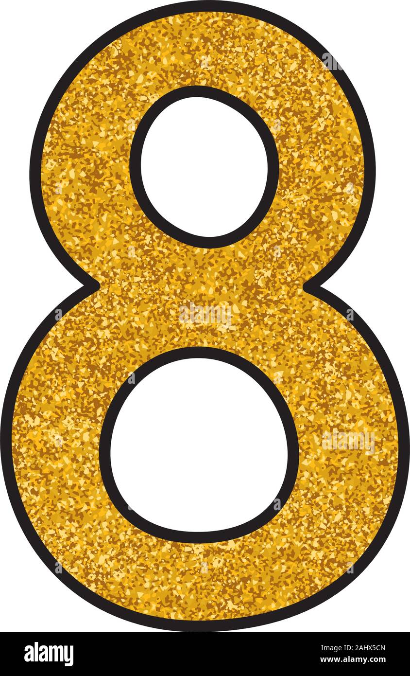 Hand drawn golden vector number 8 isolated on white background Stock ...