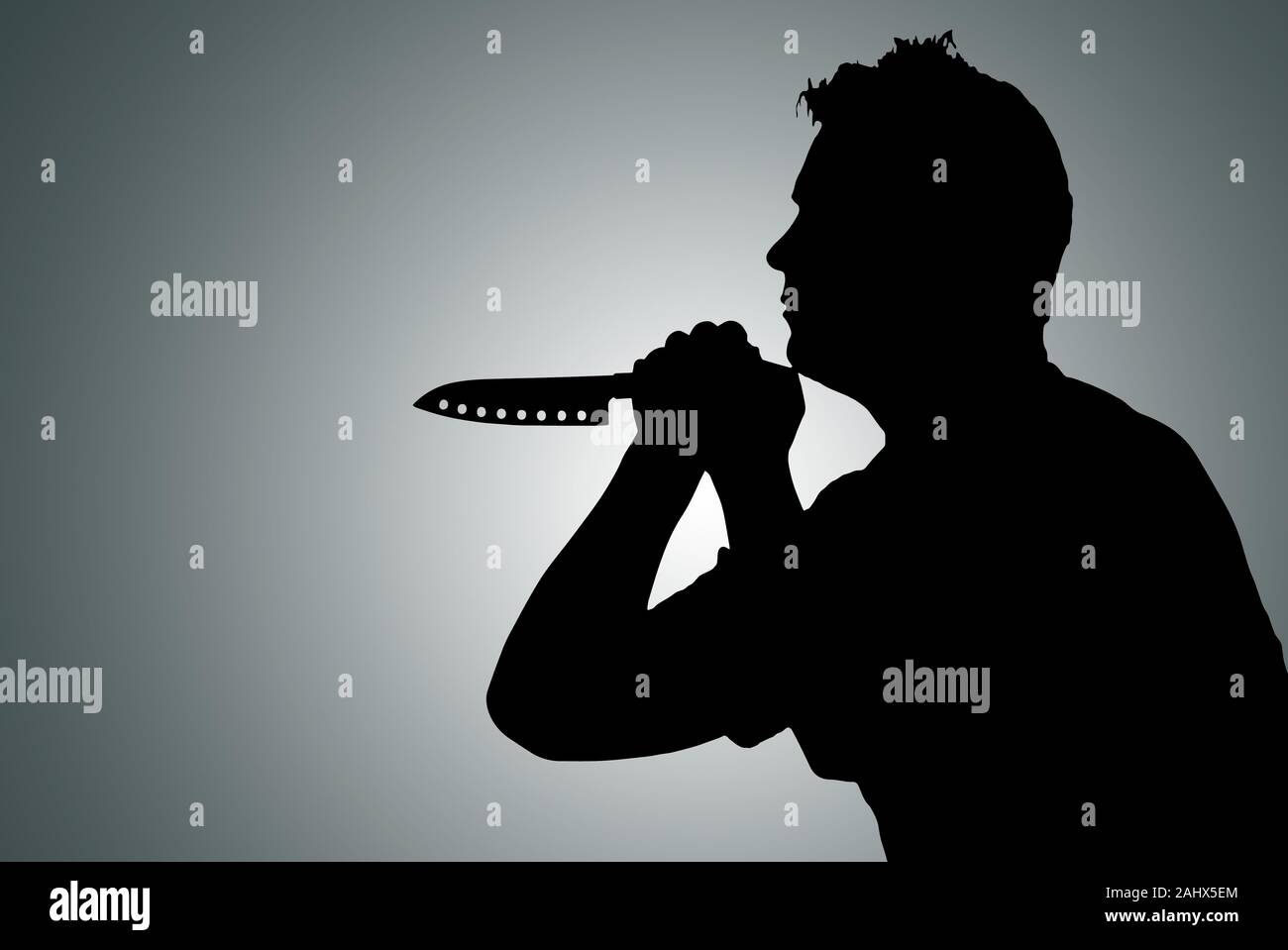 Shadow in the form of hands with a knife on a white background Stock ...