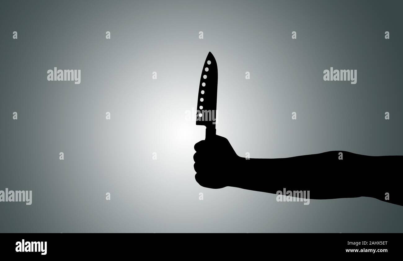 Shadow in the form of hands with a knife on a white background Stock ...