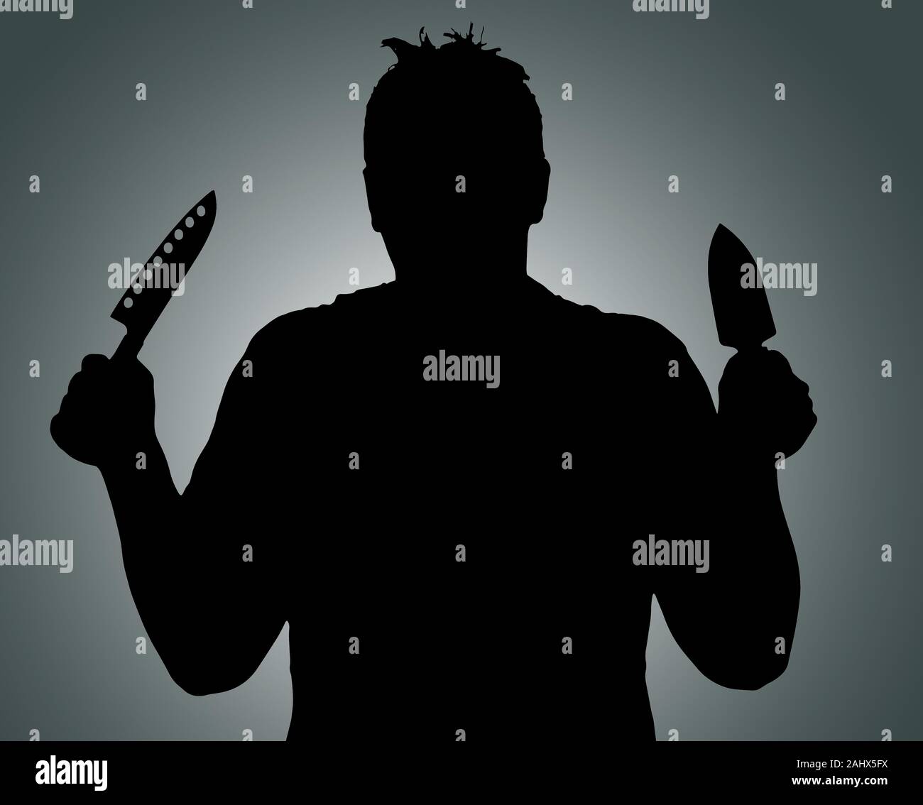 Shadow in the form of hands with a knife on a white background Stock ...