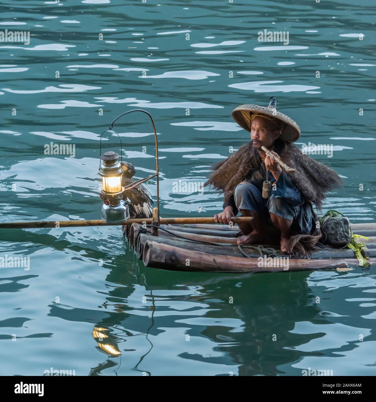 Cormorant fisherman with a pipe, Li River, Xingping, Guiling, China ...