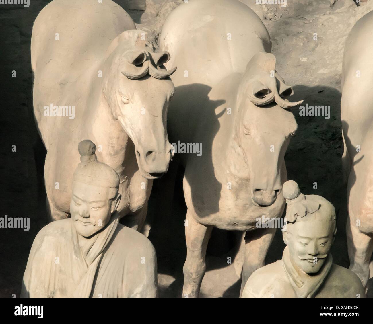 Two terracotta warriors and two horses, Pit 1, Lishan, Xian, China ...