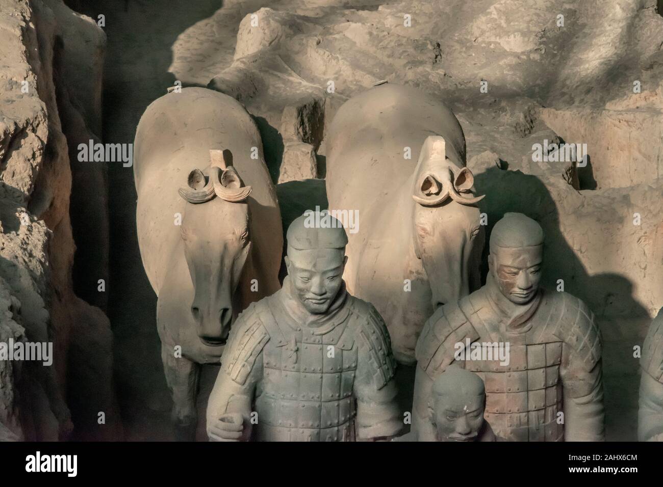 Pair of terracotta warriors with a pair of horses, Pit 1, Lishan, Xian ...