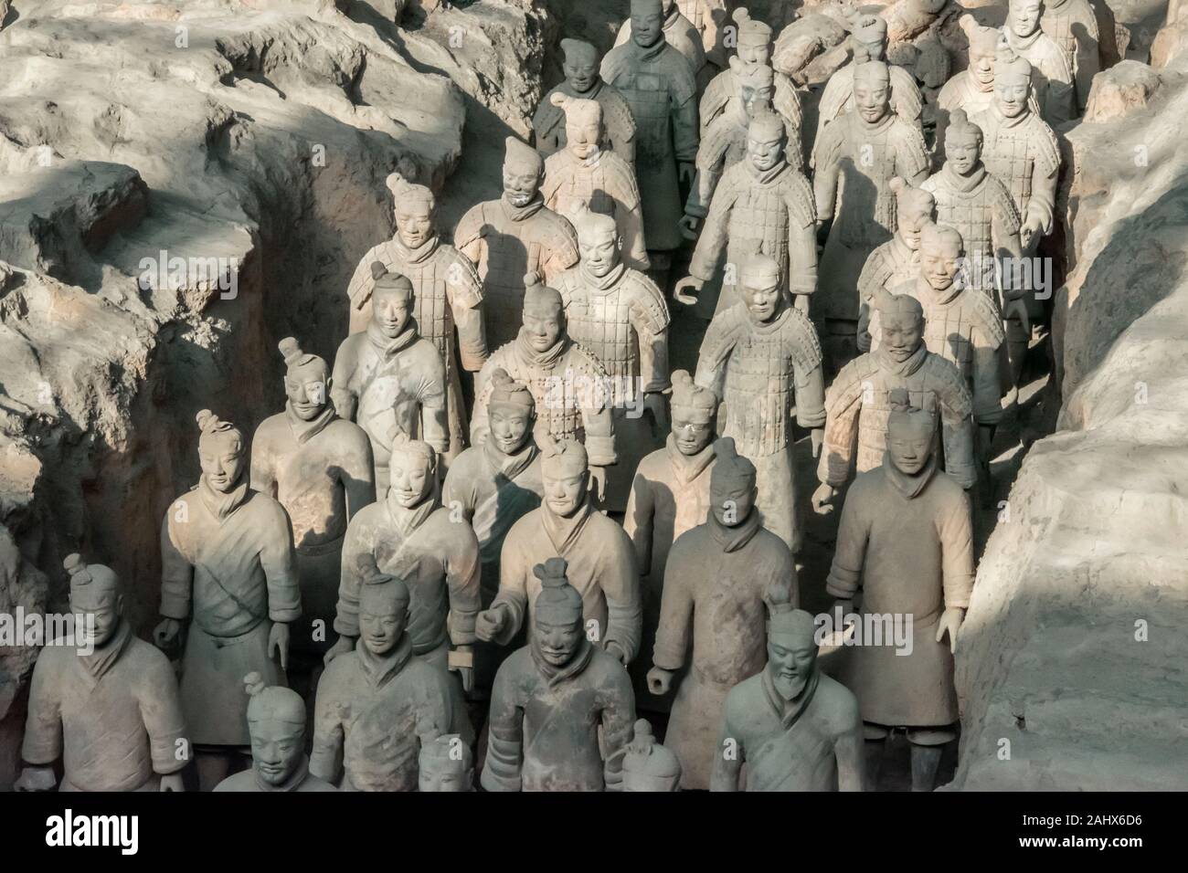 Life-sized terracotta warriors catching the morning sun, UNESCO, Lishan ...