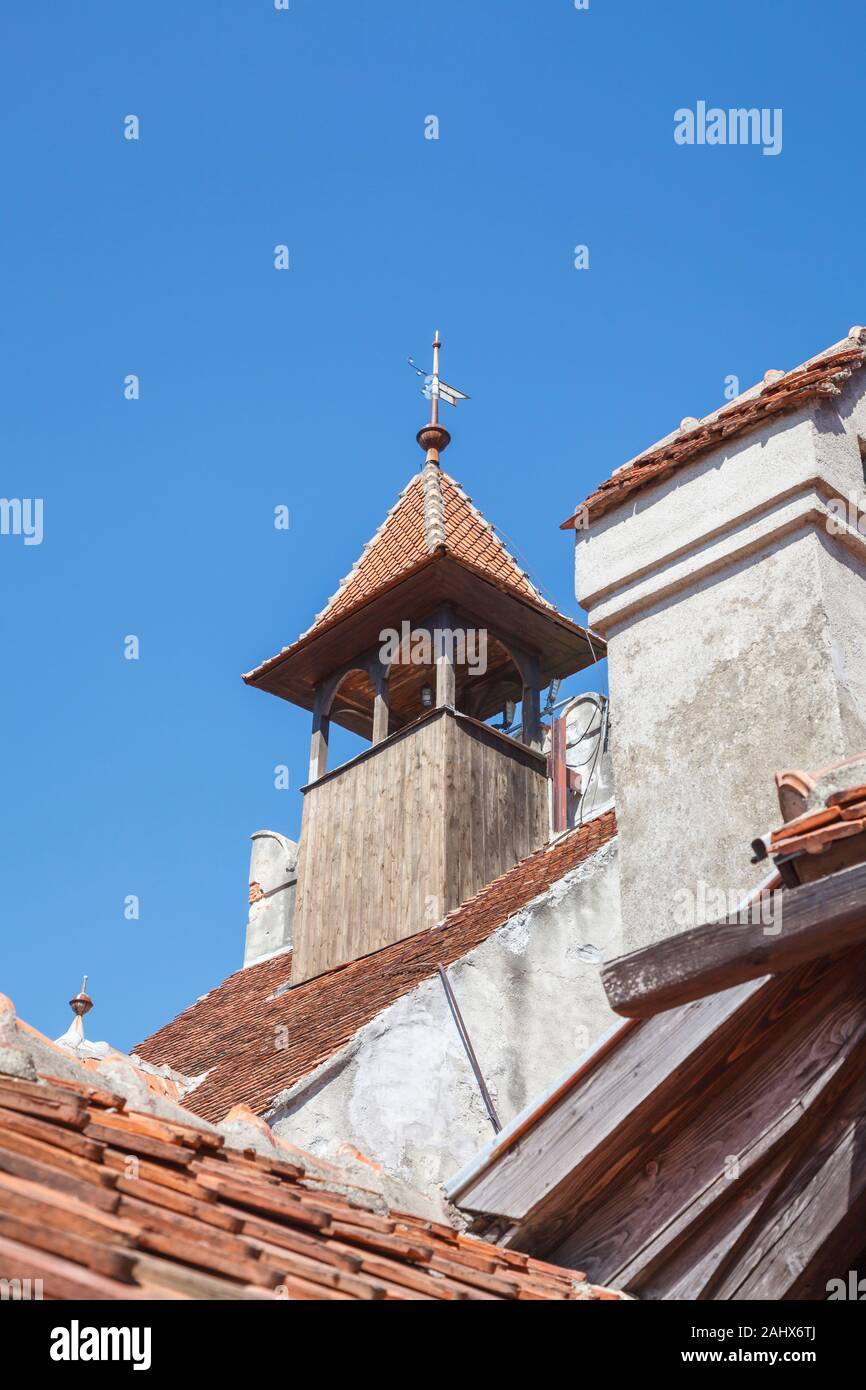 Tiled small square turret in medieval Bran Castle, the home of the ...