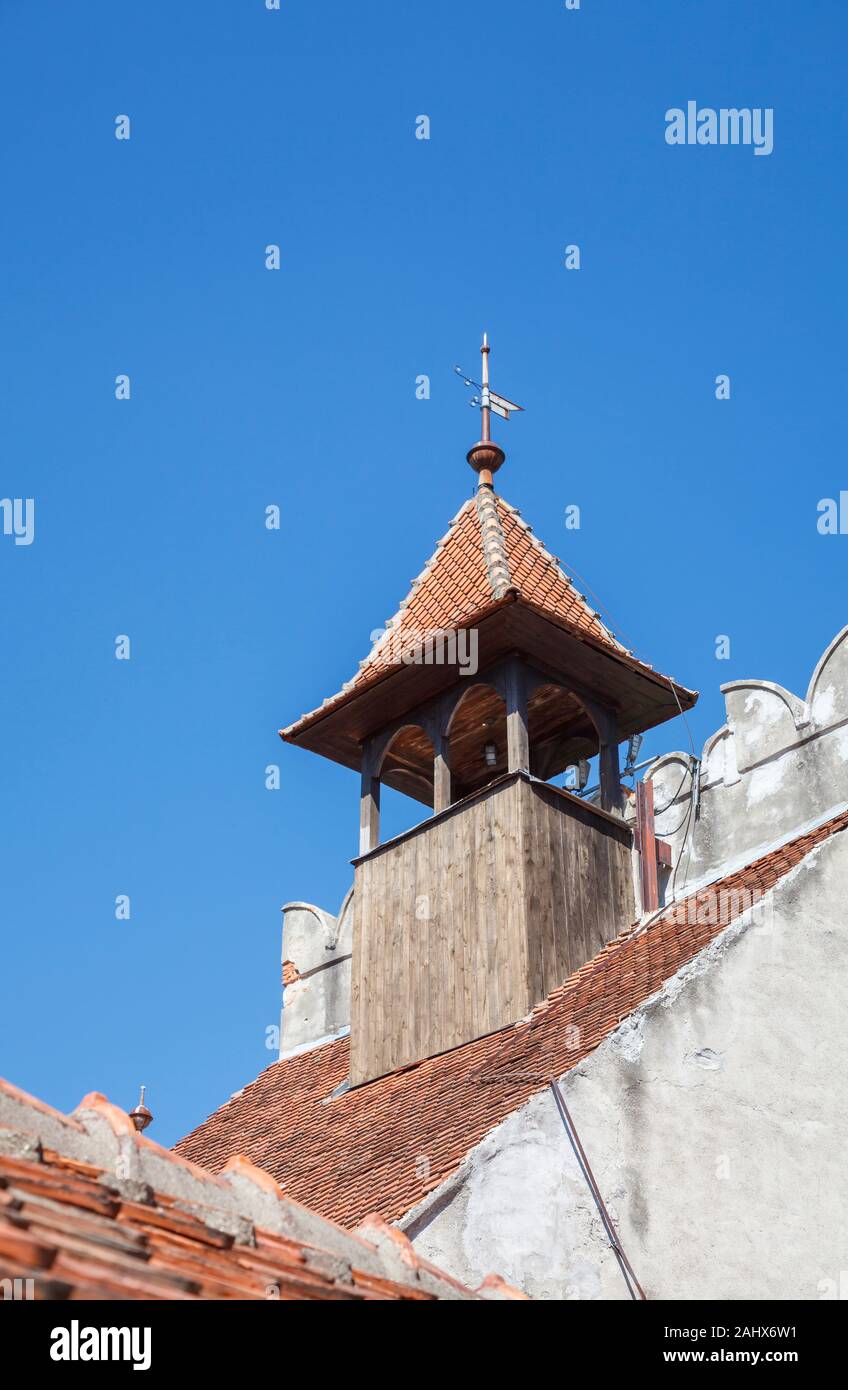 Tiled small square turret in medieval Bran Castle, the home of the ...