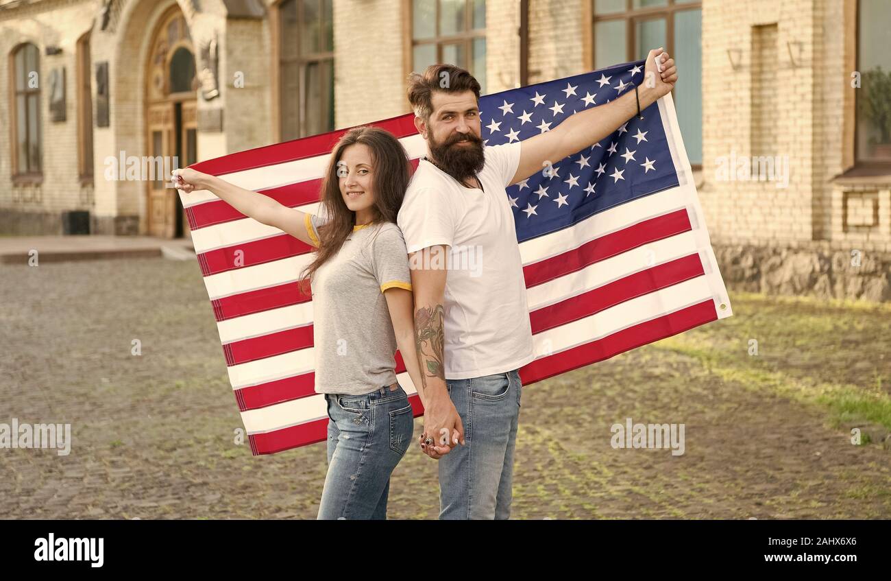 American tradition. American patriotic people. American citizens couple ...