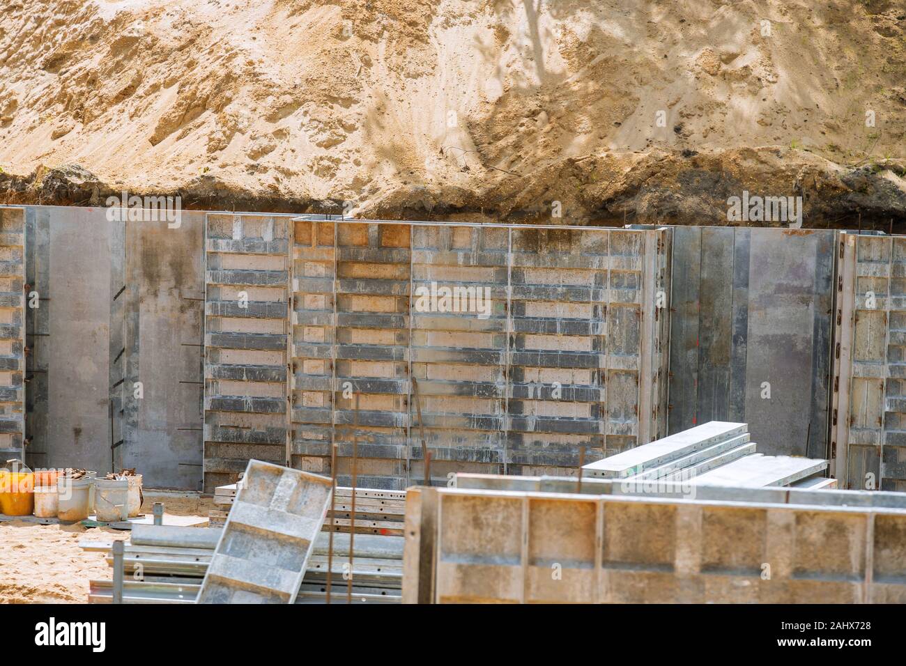 Foundation for a new apartment house building foundation wall Stock ...