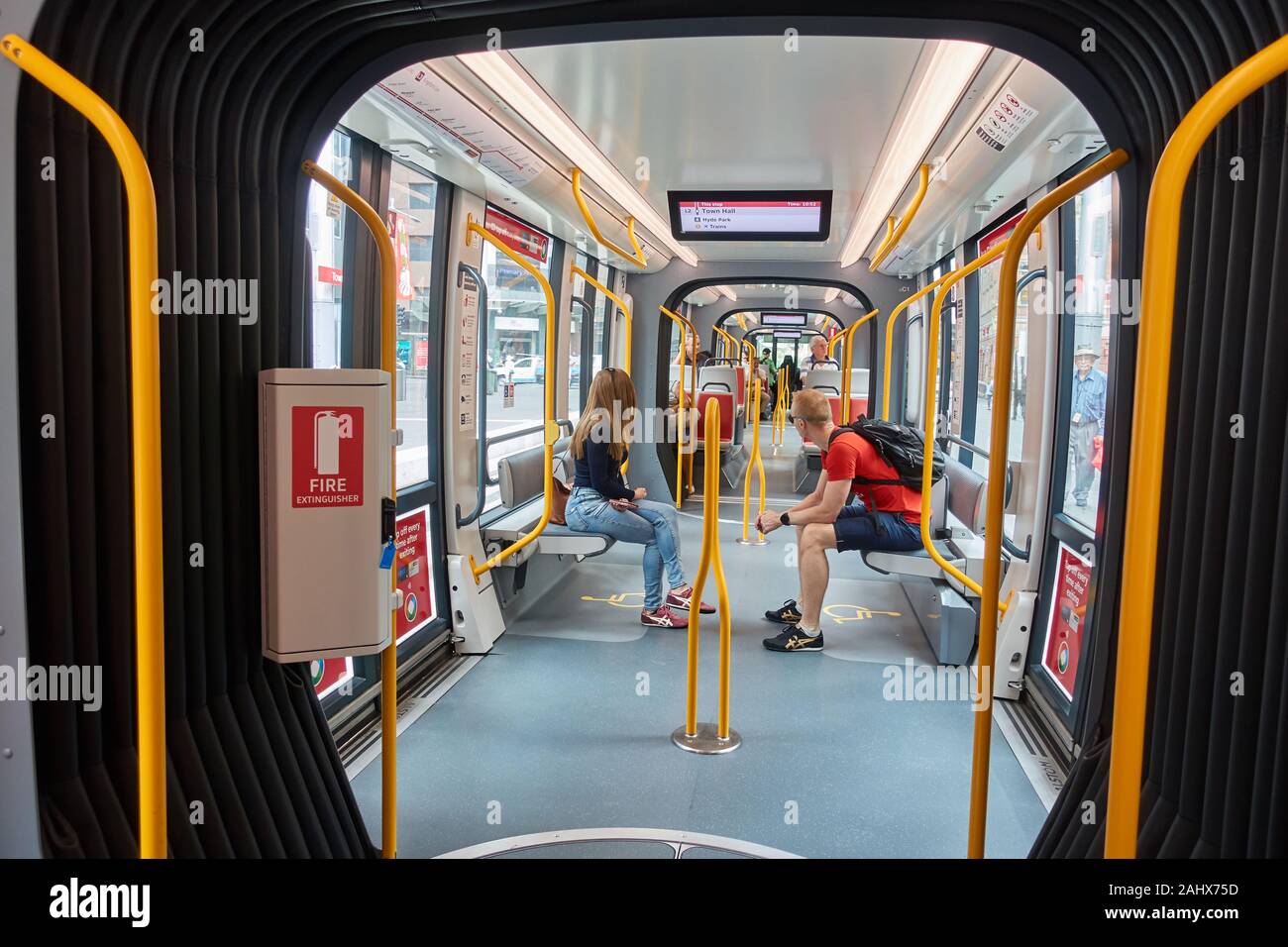 Inside a new Sydney tram Stock Photo - Alamy