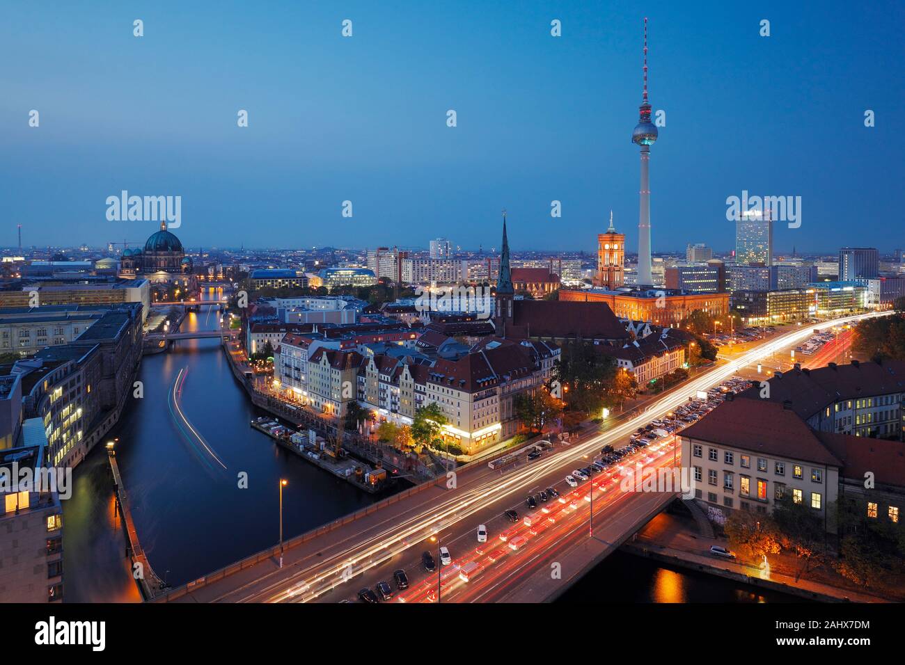 Berlin Mitte with TV Tower and Berlin Cathedral at the river Spree ...