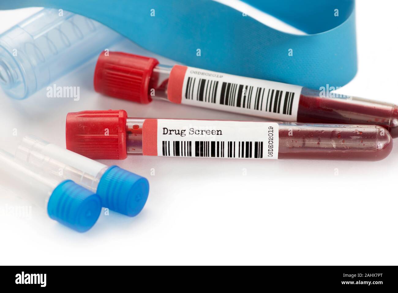 Drug screen blood sample test tubes with blood collection supplies ...