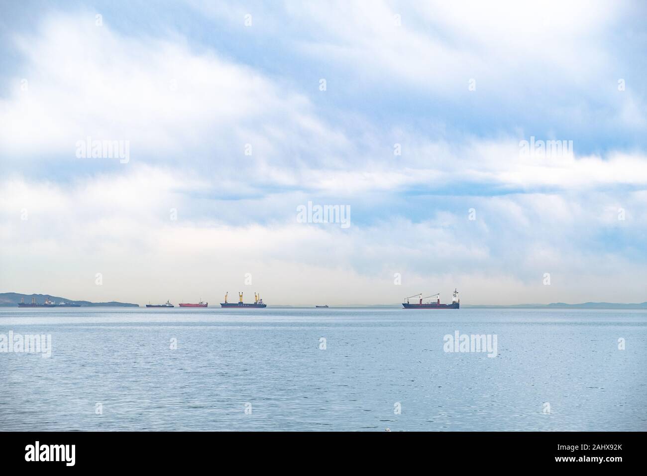 Ship on the roadstead in the Amur Bay Stock Photo - Alamy