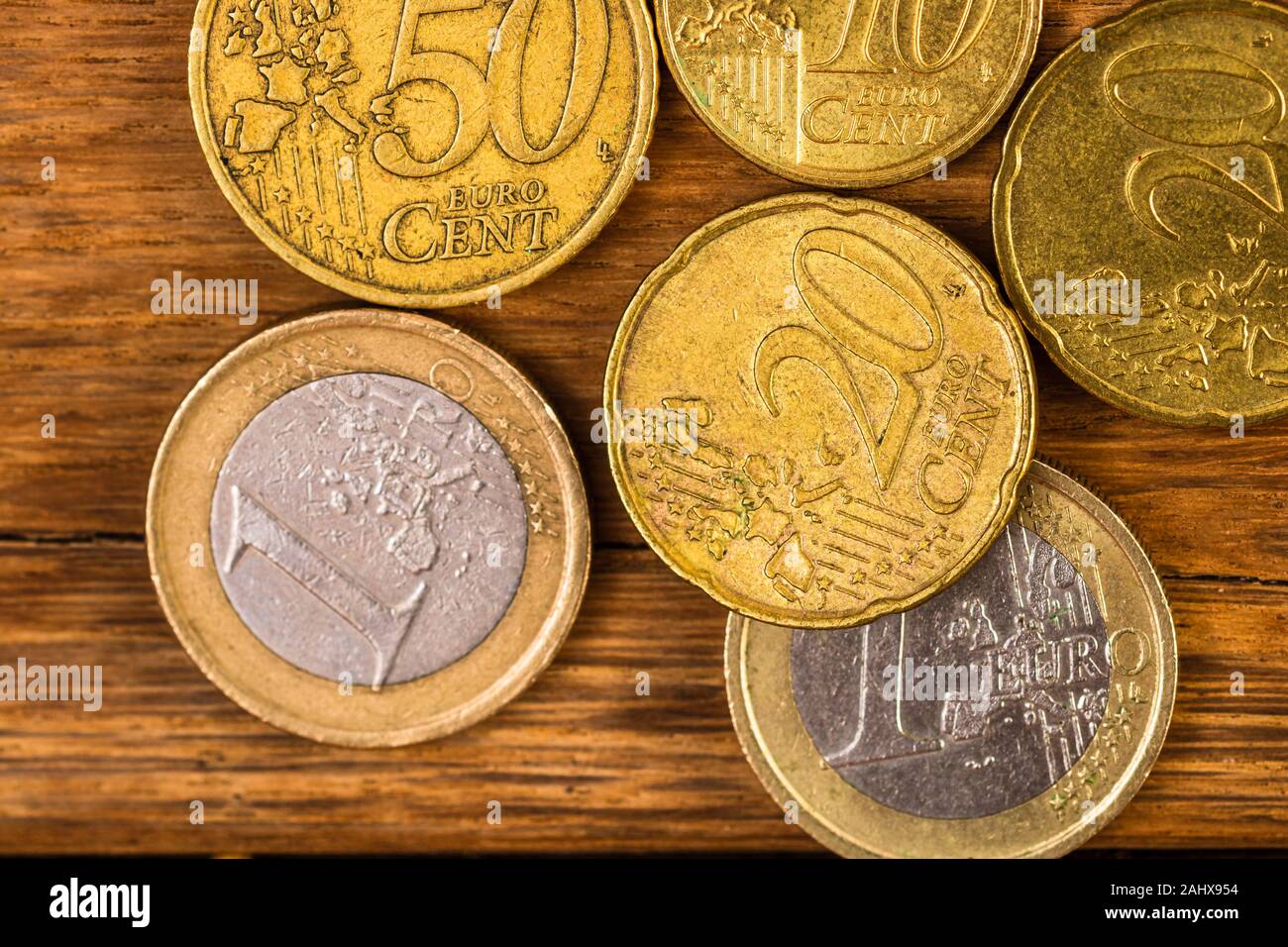 Close up macro detail of EURO coins, detail photo of EURO currency ...