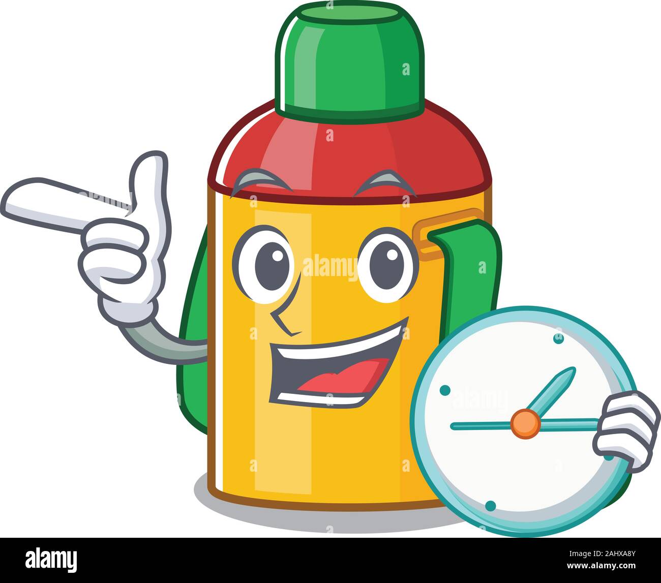 smiling kids water bottle Scroll cartoon character style with clock ...