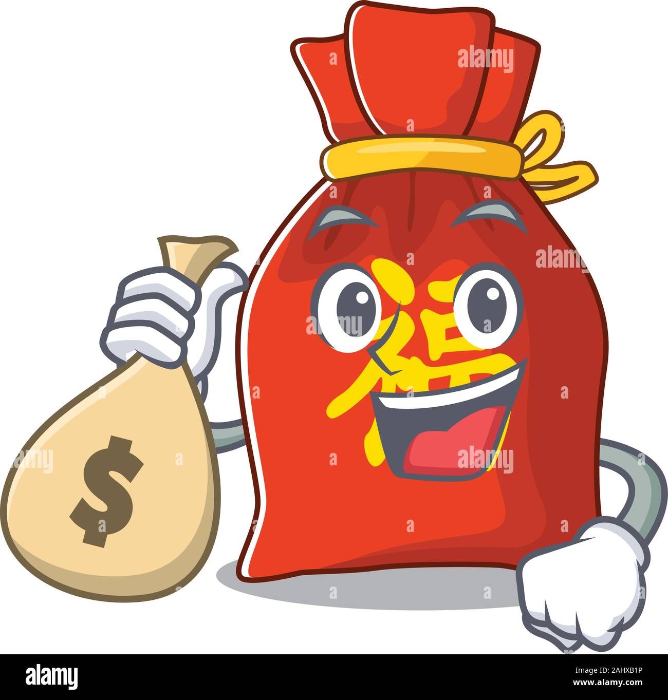 Smiley chinese money bag Scroll cartoon character with money bag Stock ...