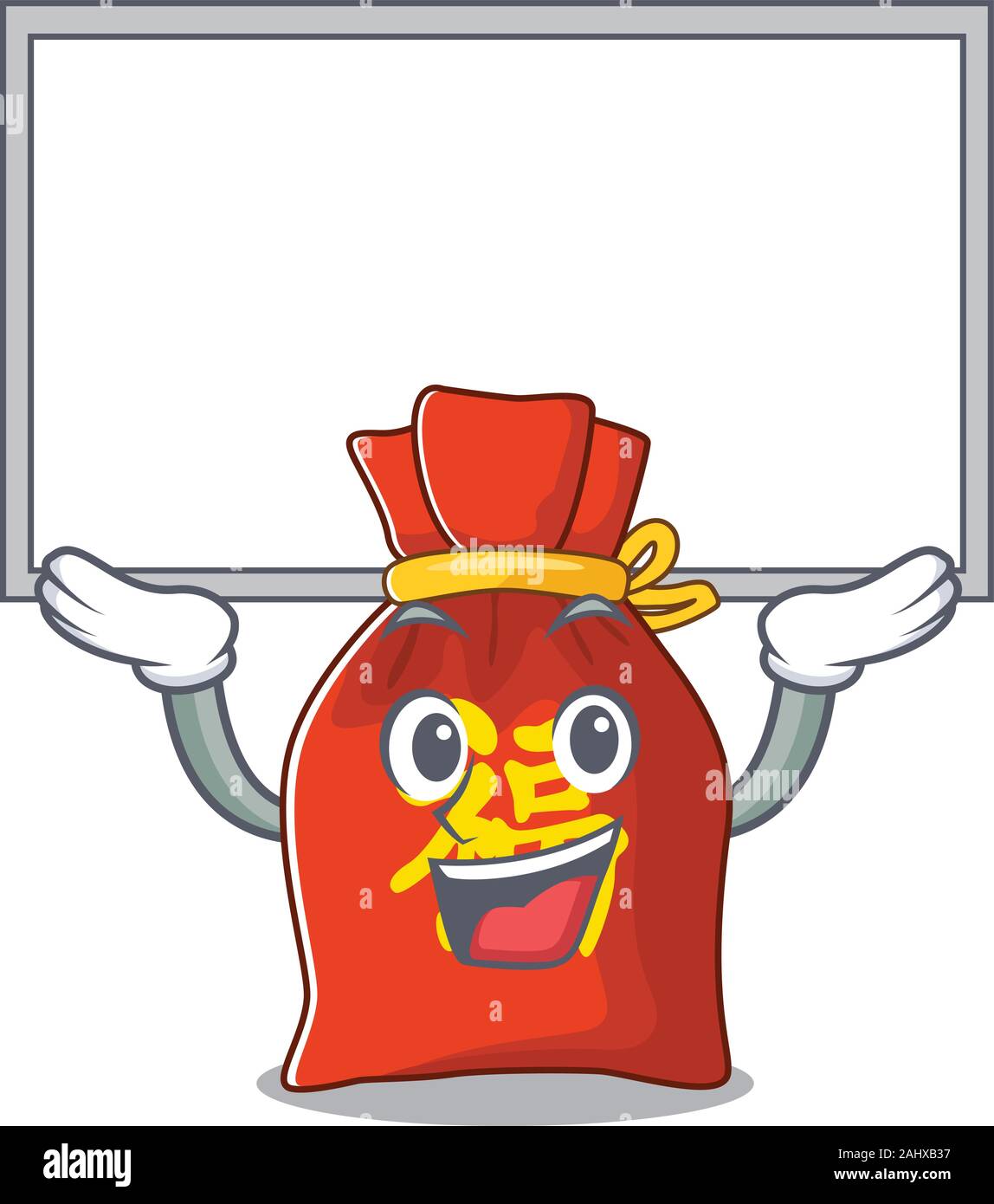 Happy cartoon character chinese money bag Scroll raised up board Stock ...
