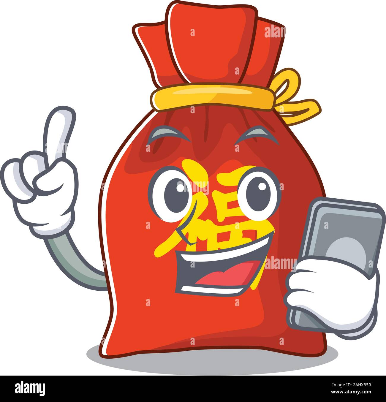 cartoon character of chinese money bag Scroll speaking with phone Stock ...