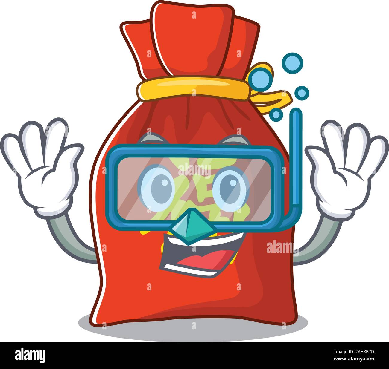 cartoon Mascot featuring chinese money bag Scroll wearing Diving ...