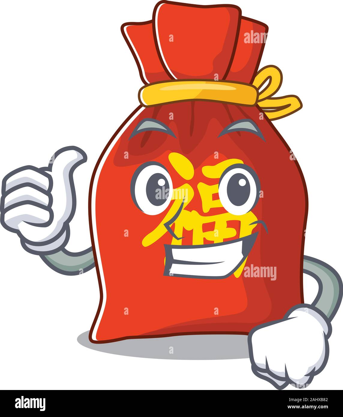 Smiley mascot of chinese money bag Scroll making Thumbs up gesture ...