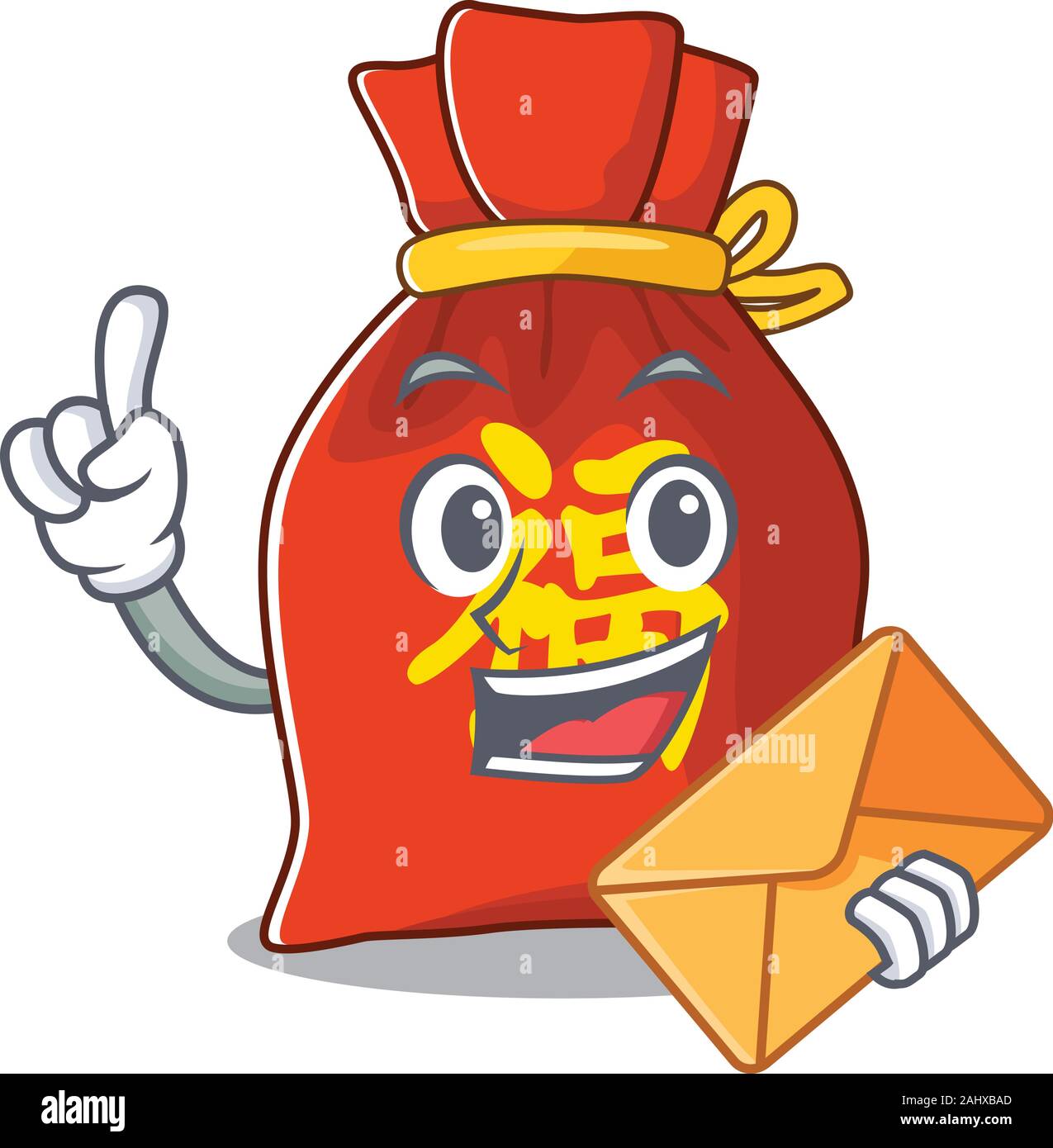 Happy face chinese money bag Scroll mascot design with envelope Stock ...