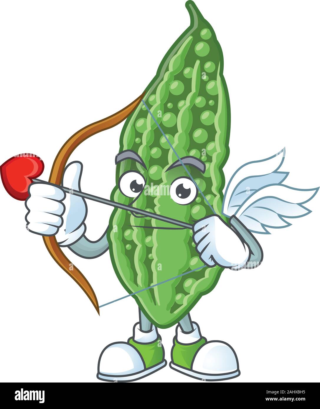 cartoon character of bitter melon Cupid having arrow and wings Stock ...
