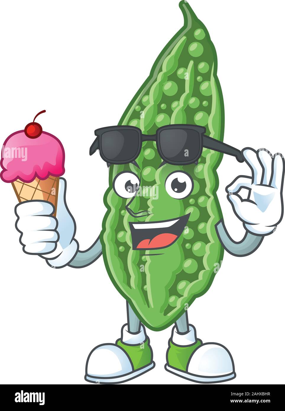 Cute bitter melon cartoon character with ice cream Stock Vector Image ...