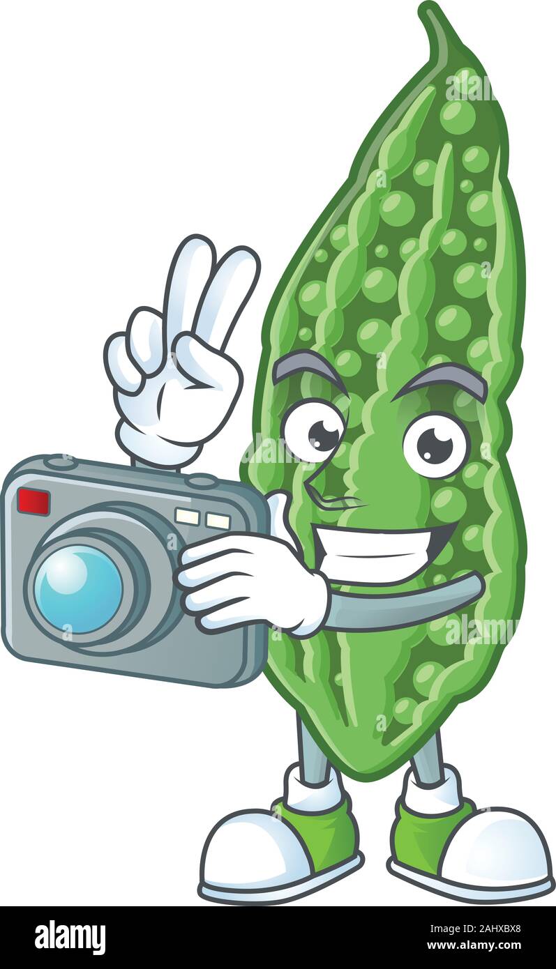 Smart Photographer bitter melon cartoon mascot with a camera Stock ...
