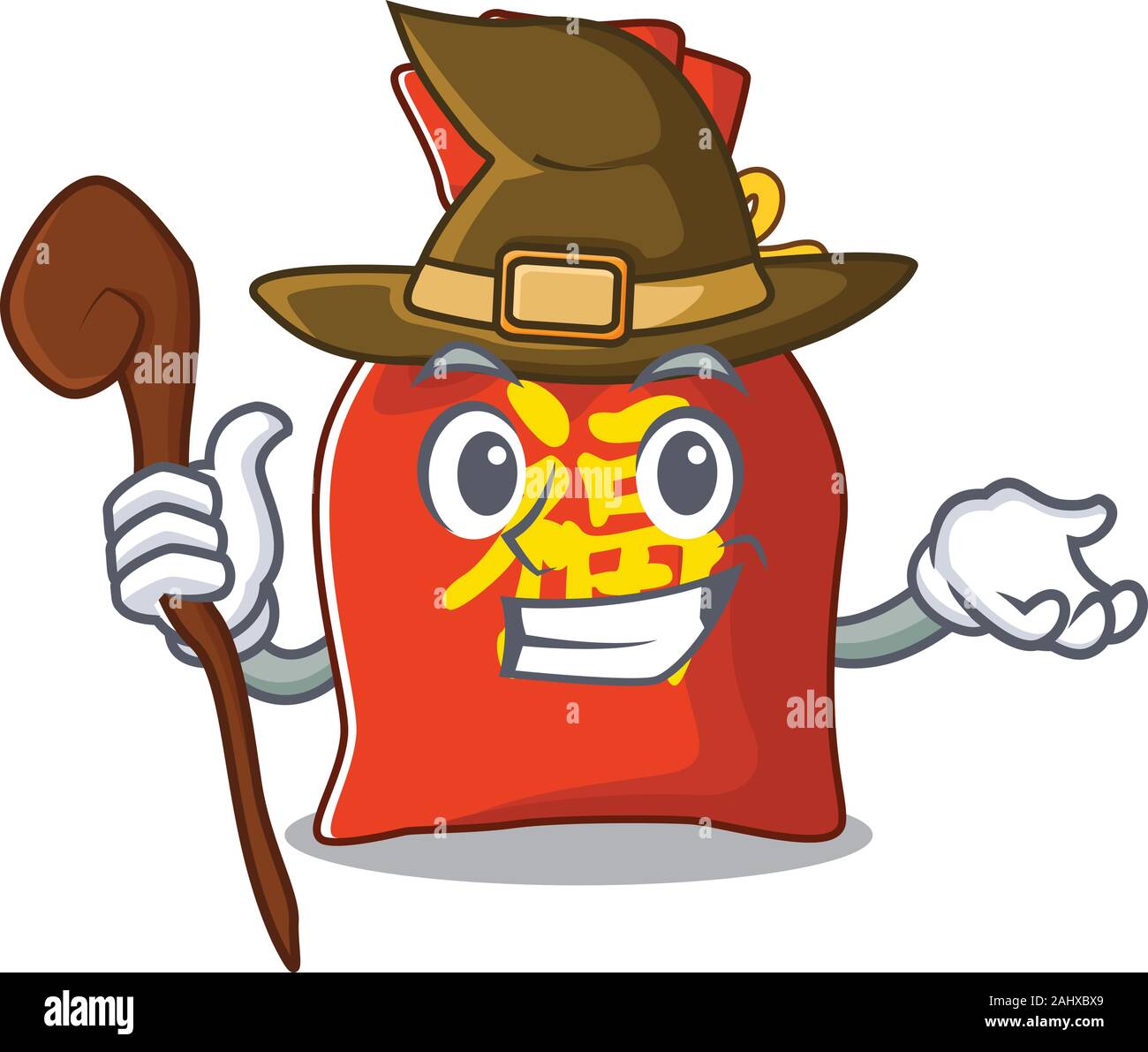 Happy Witch chinese money bag Scroll cartoon character design Stock ...