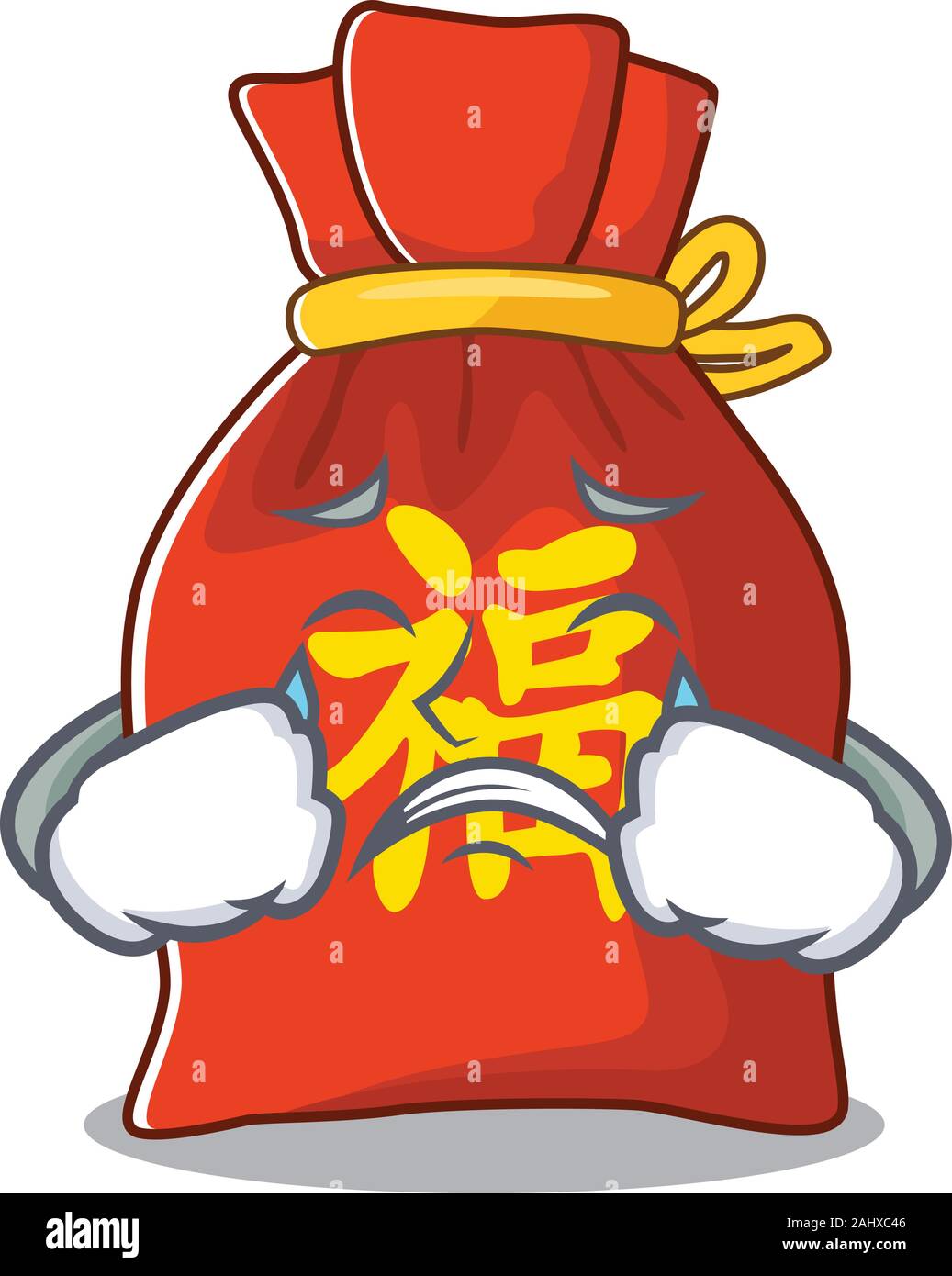 Sad Crying chinese money bag Scroll cartoon character design Stock ...