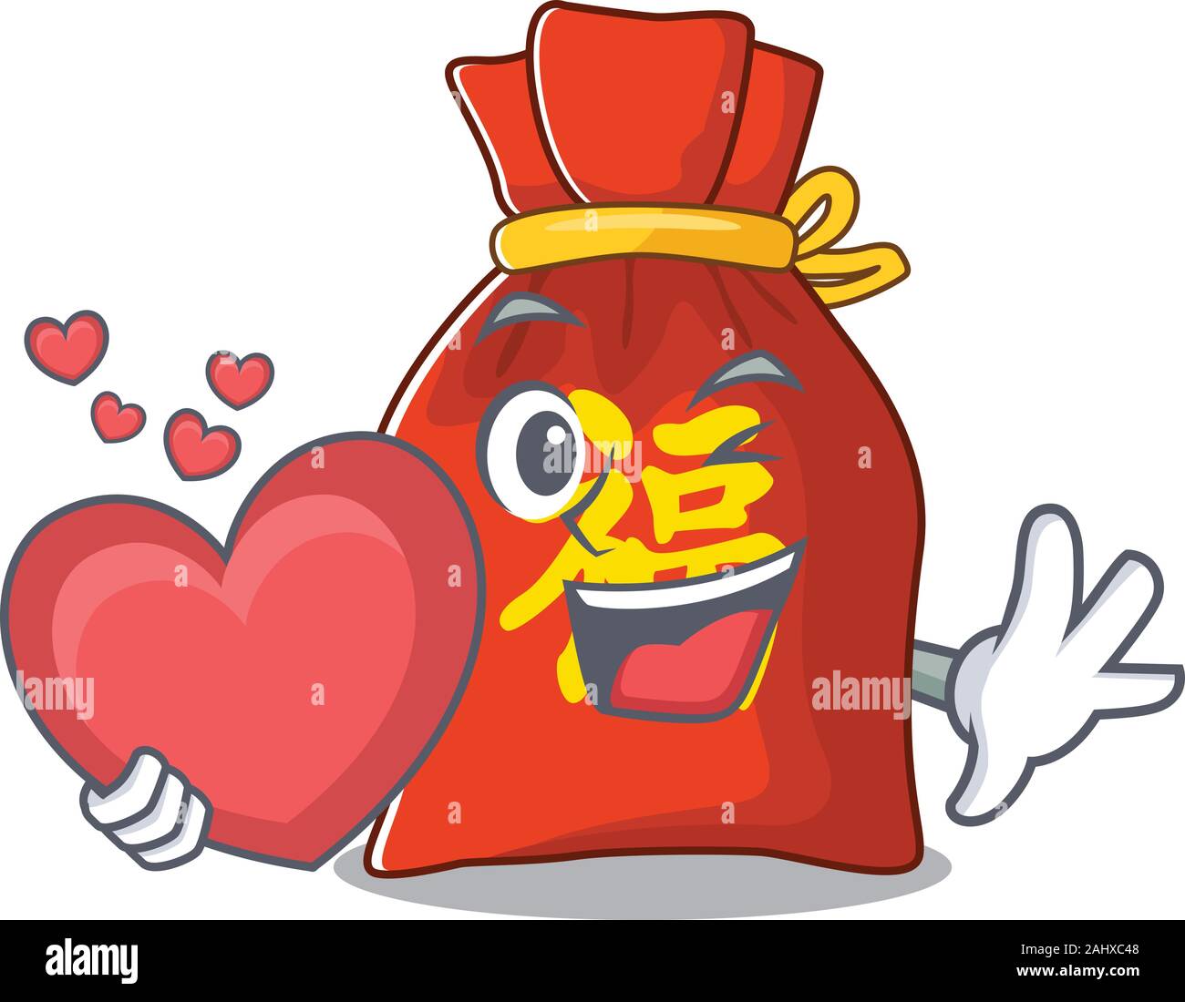 Funny Face chinese money bag Scroll cartoon character With heart Stock ...