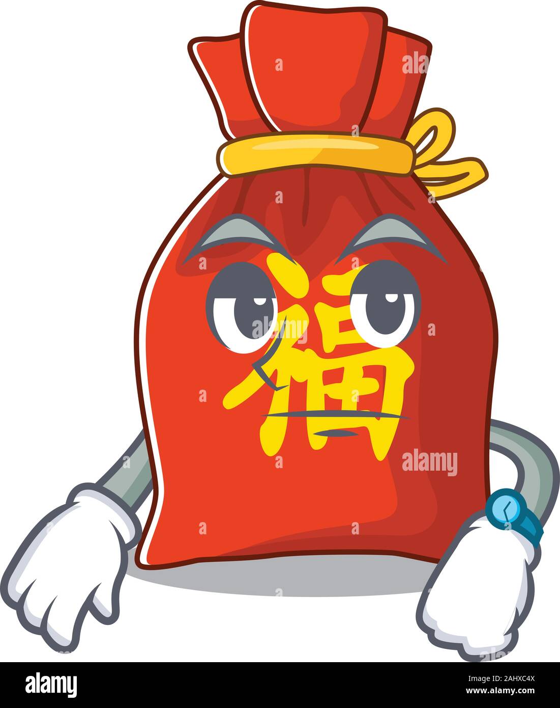 Waiting gesture chinese money bag Scroll on cartoon character design ...