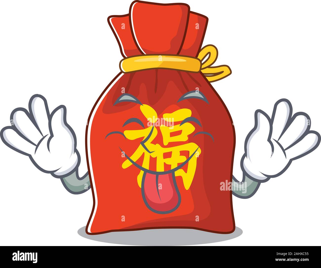 Funny face chinese money bag Scroll mascot design with Tongue out Stock ...