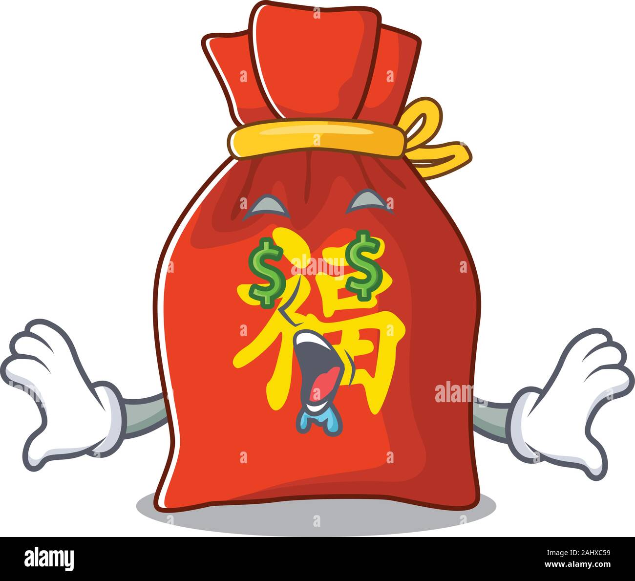 Chinese money bag Scroll with Money eye cartoon character style Stock ...