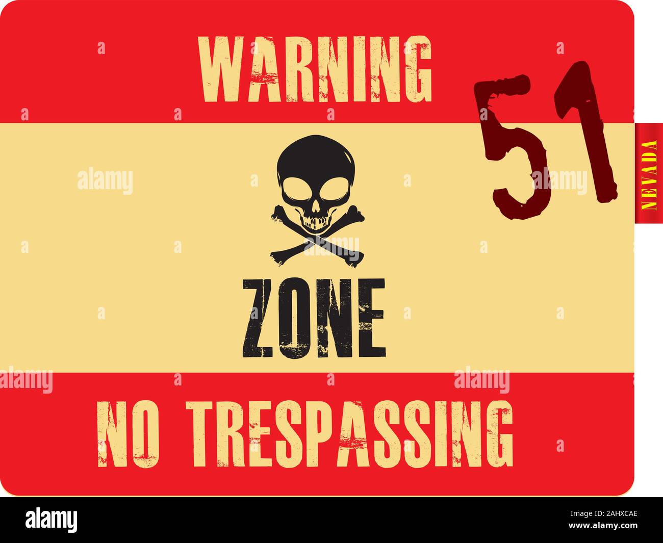 Alien Skull and Bones on Area 51 Pointer. Warning no trespassing Stock ...