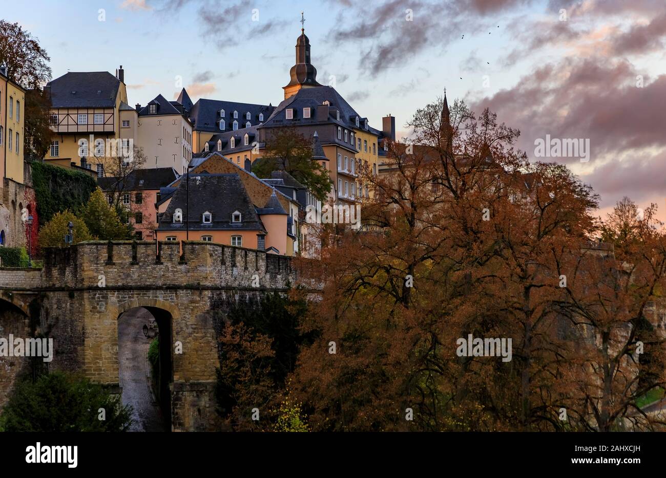 Sunset view of the old town of Luxembourg, UNESCO World Heritage Site ...