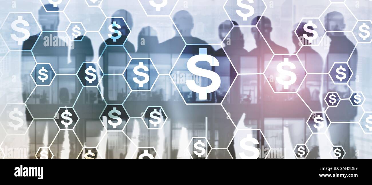 Dollars icons, money network structure. ICO, trading and investment ...