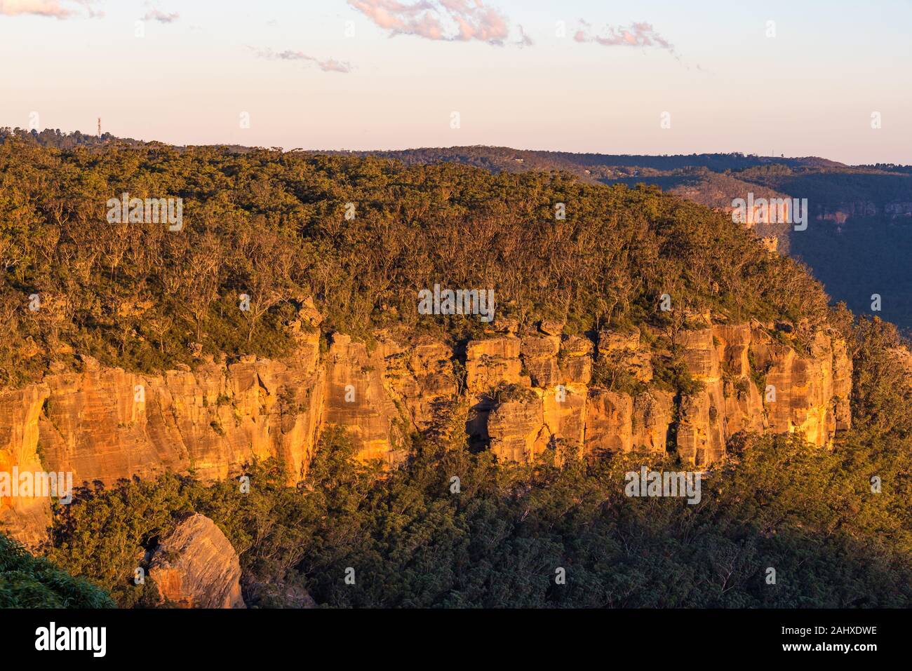 Beautiful rock formation sunlit on sunset. Pulpit rock, Mount Victoria ...