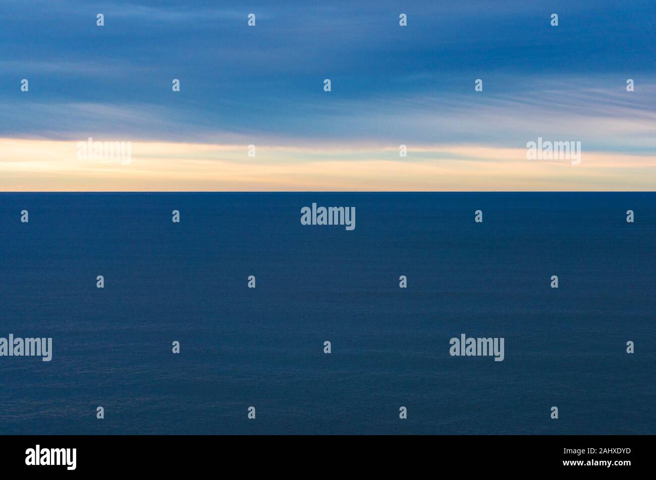 Simple nature background of calm blue ocean and sky on sunrise Stock ...