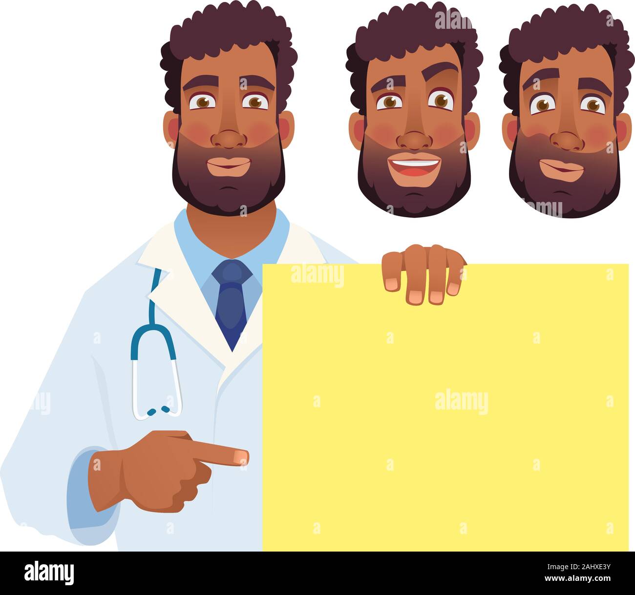 African doctor holding blank banner. Doctor vector illustration. Set ...
