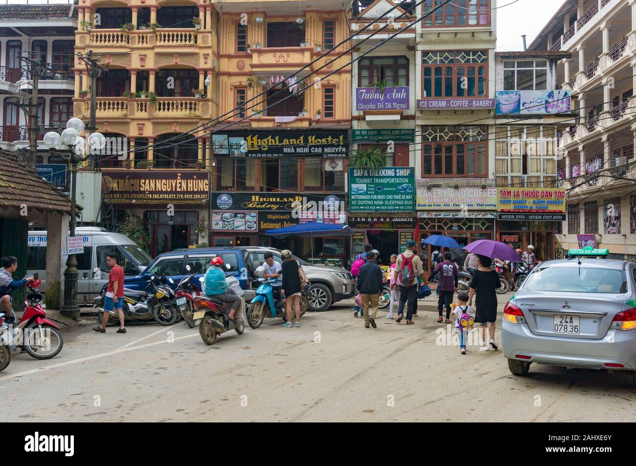 Sapa, Vietnam - August 19, 2017: Sapa town square with locals and ...