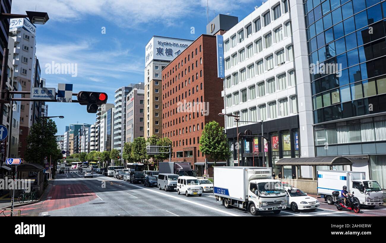 Tokyo street view shops evening architecture city traffic light Stock ...