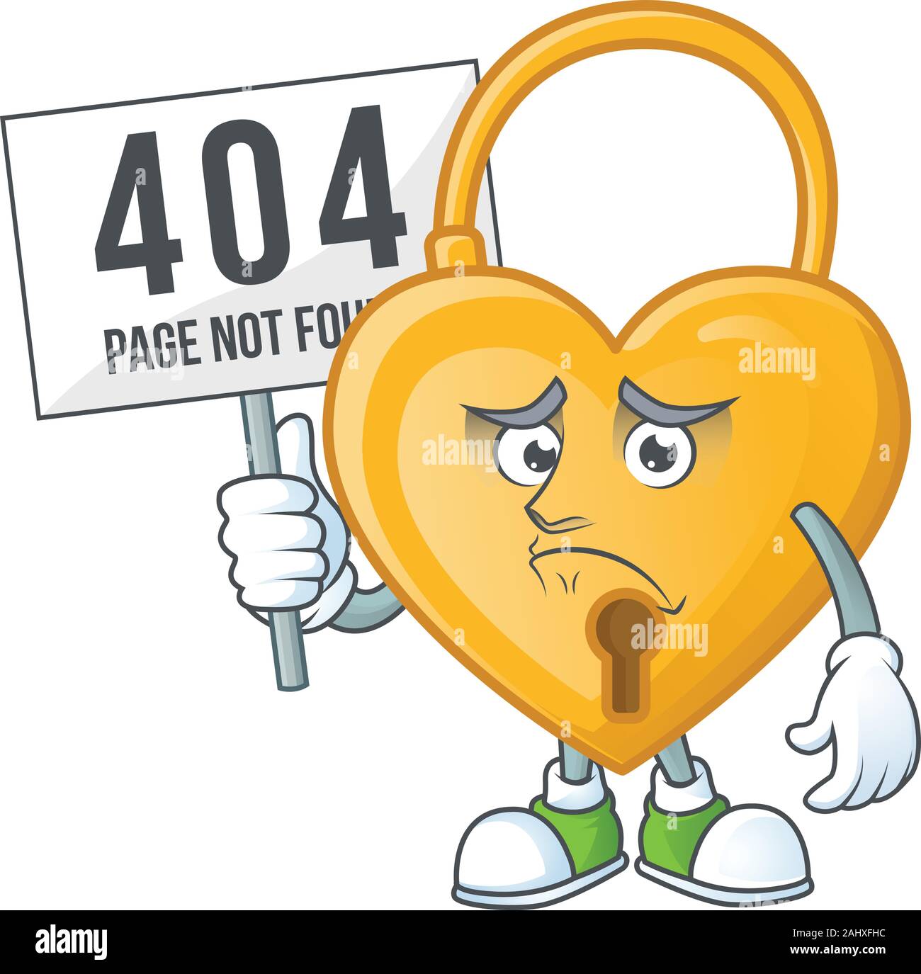 sad face cartoon character love padlock raised up a board Stock Vector ...