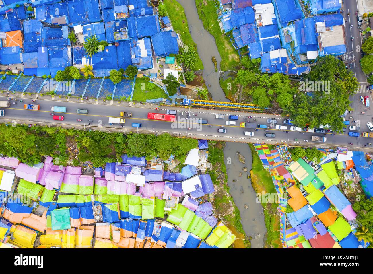 View from above, stunning aerial view of the Rainbow village also known ...