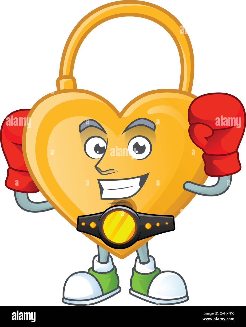 Funny Face Boxing love padlock cartoon character design Stock Vector ...