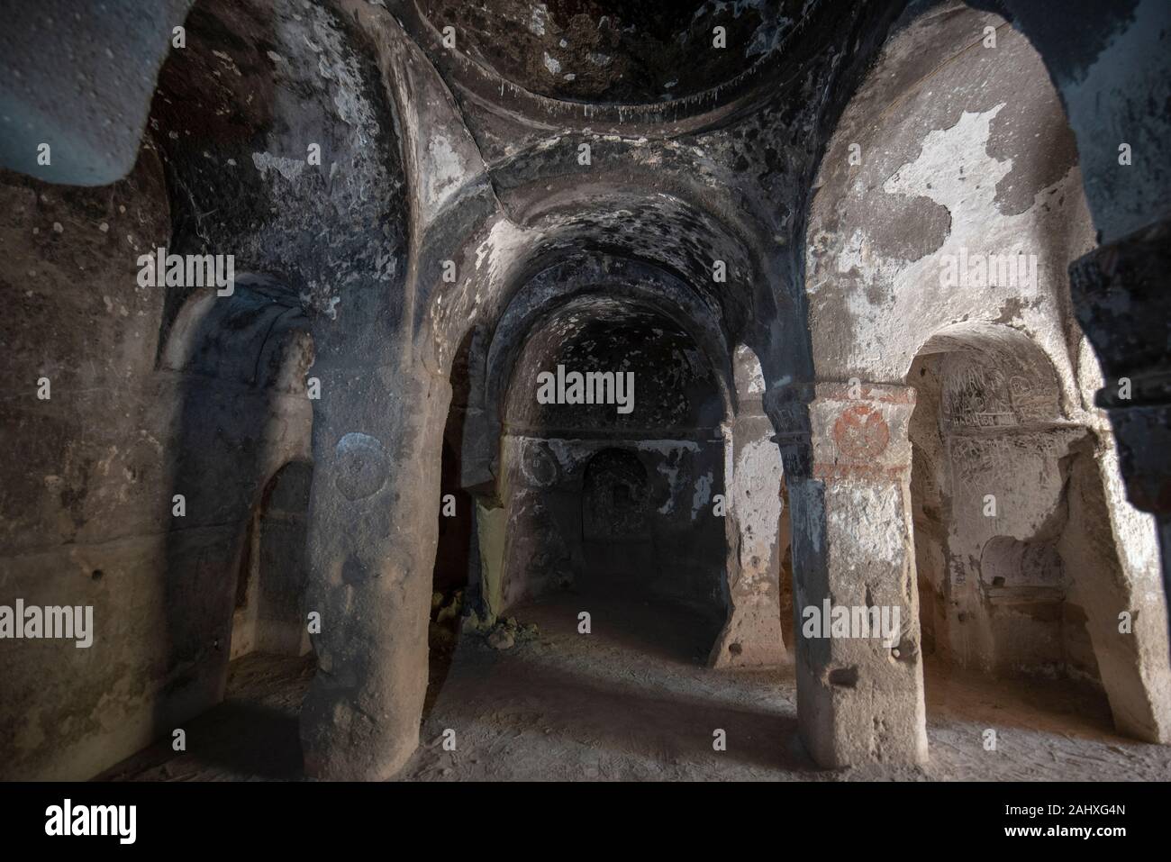 Inside a cave church at Belisırma. The village at the end of Ihlara ...