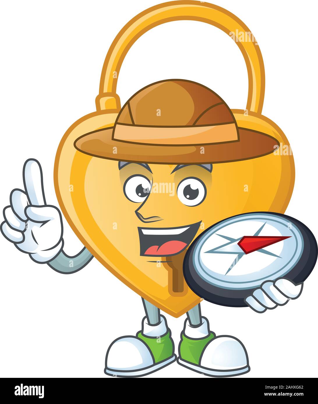 Cool Explorer love padlock cartoon character with a compass Stock ...