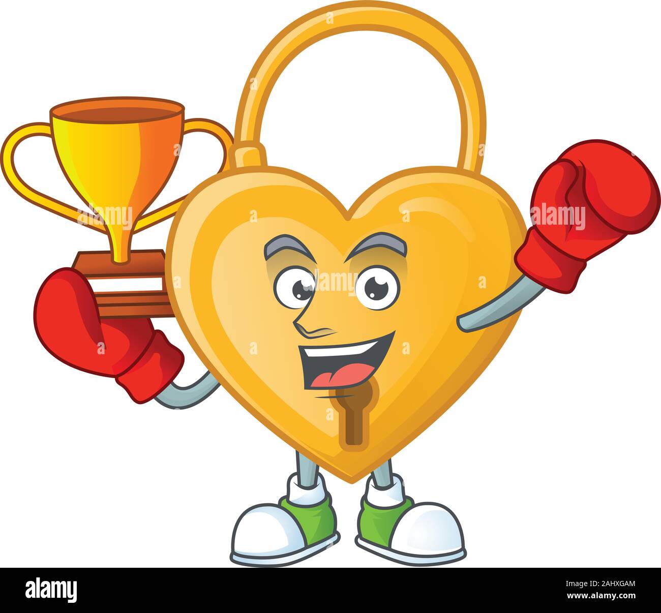 Super cool Boxing winner love padlock in mascot cartoon style Stock ...