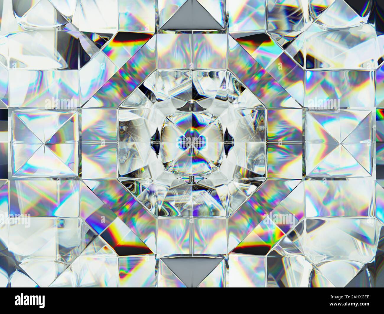 diamond structure extreme closeup and kaleidoscope. top view of round ...