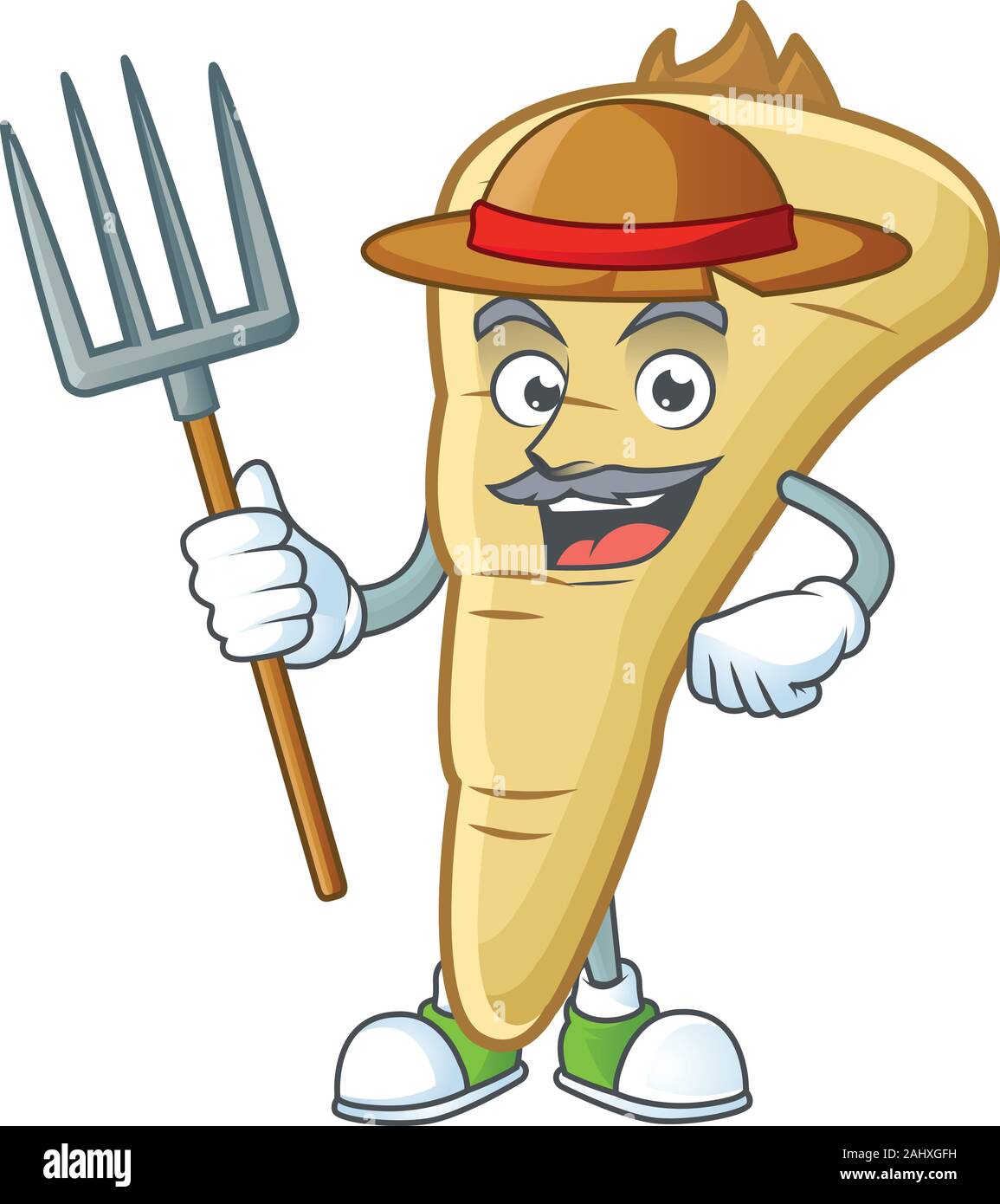 Happy Farmer parsnip cartoon mascot with hat and tools Stock Vector ...