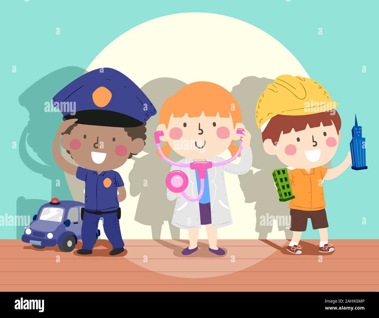 Illustration of Kids on Stage in Spotlight, Each Wearing Costume of ...